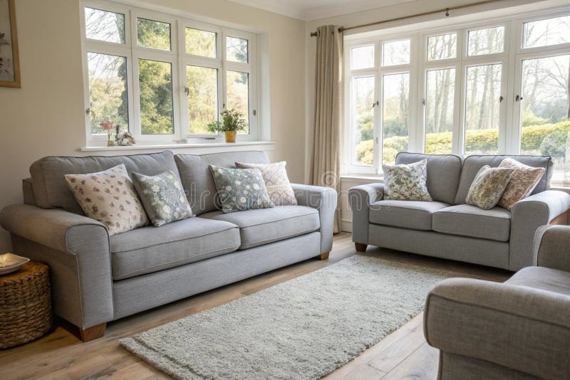 Light Living Room with Cozy Grey Sofas Stock Illustration - Illustration of style, warm: 375895508