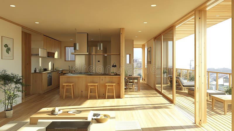 Light-filled Modern Home with Open-plan Living Stock Illustration ...