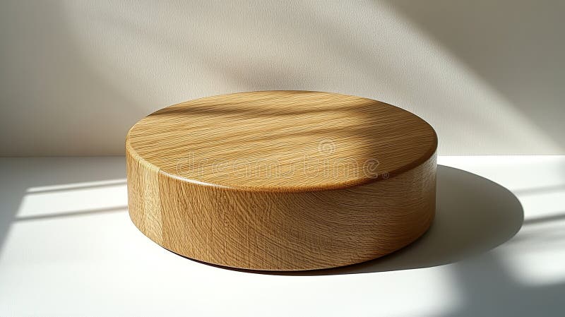 Light-filled, Round, Wooden Display Platform. Natural Wood Grain is ...