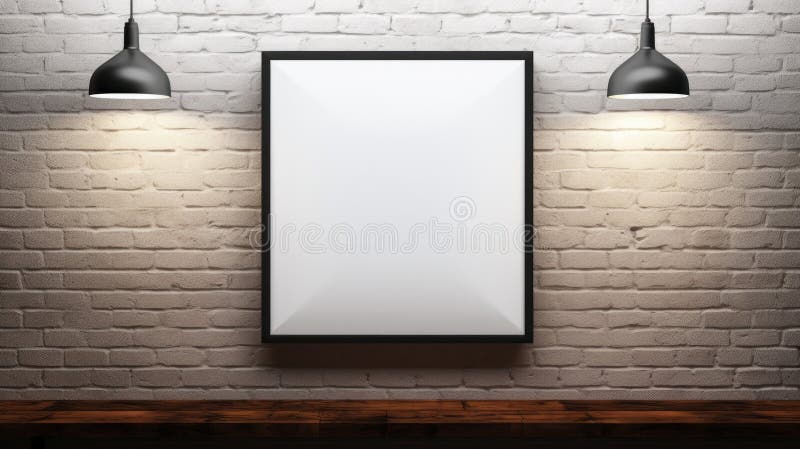 Light-filled Scenes: Blank Frame on Brick Wall with Two Lamps Stock ...