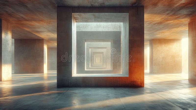 Light Filtering through Concrete Structures in a Vast, Abstract Space ...