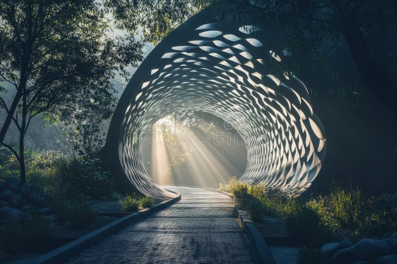 Light Filters through a Unique Architectural Tunnel in a Serene Forest ...