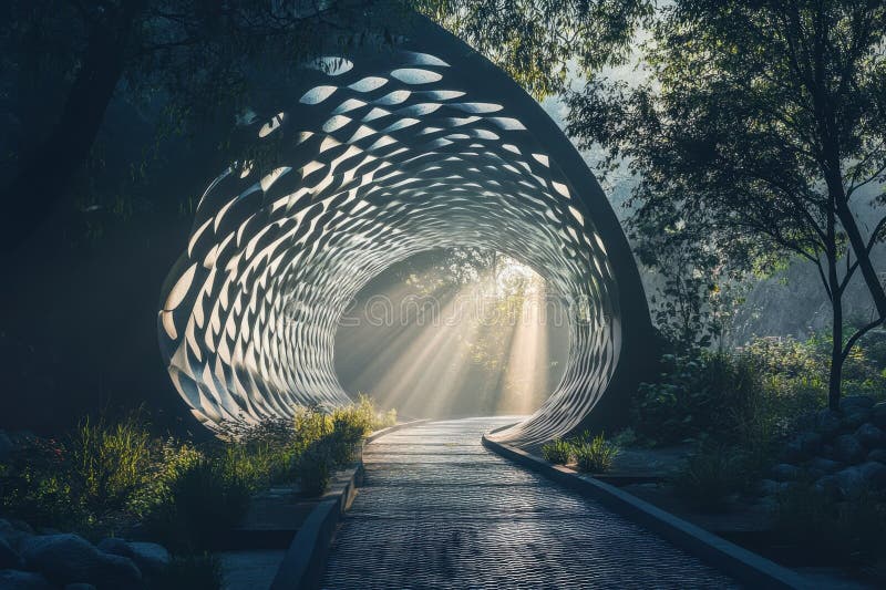 Light Filters through a Unique Architectural Tunnel in a Serene Forest ...