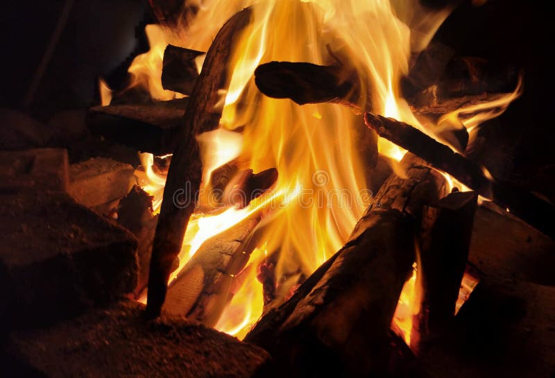The Light of a Fire in the Middle of the Night Stock Image - Image of ...