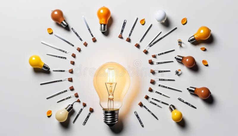 Light Flat Thought Concept Bulb Light Lay Idea Brainstorming Bulb ...