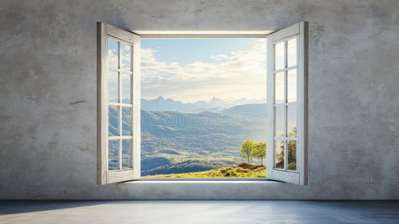 Light Floods through a Wide-open Window, Framing a Tranquil View of ...