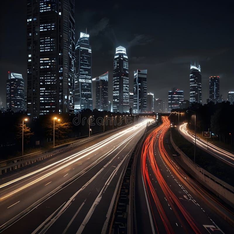 Light Flow of Traffic on a Evening Highway in a City with Modern High ...