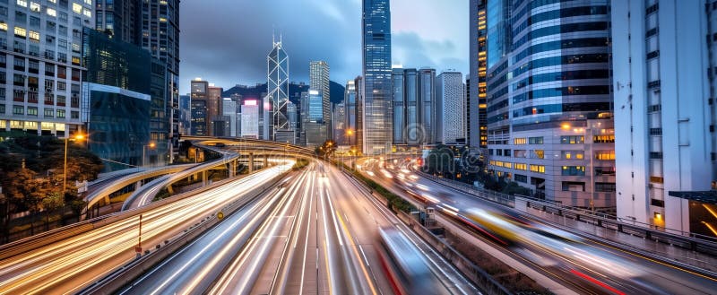 Light Flow of Traffic on a Evening Highway in a City with Modern Stock ...