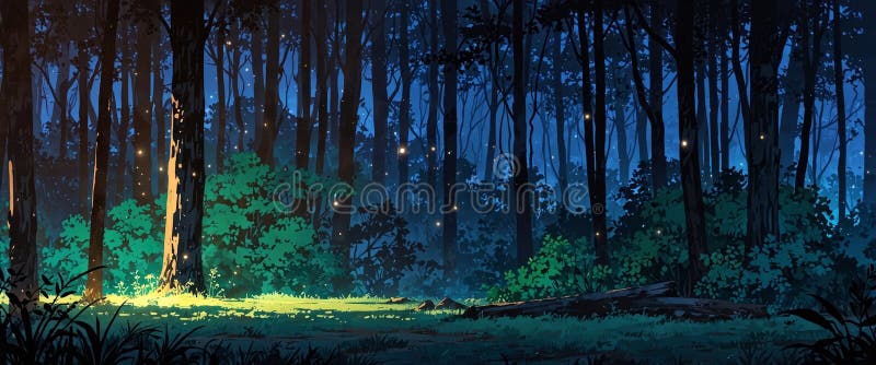 Light and Forest Night , Anime Background , Illustration. Stock Image ...