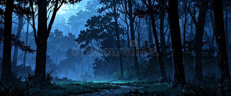 Light and Forest Night , Anime Background , Illustration. Stock ...