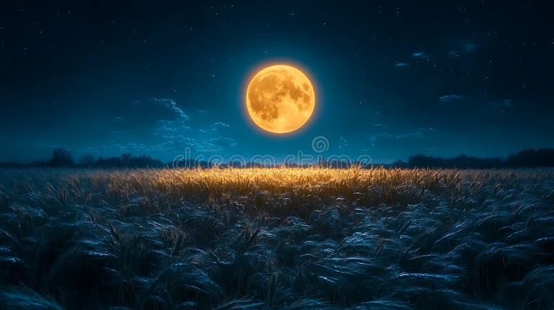 The Light of the Full Moon in the Night Sky Over the Field Stock Image ...