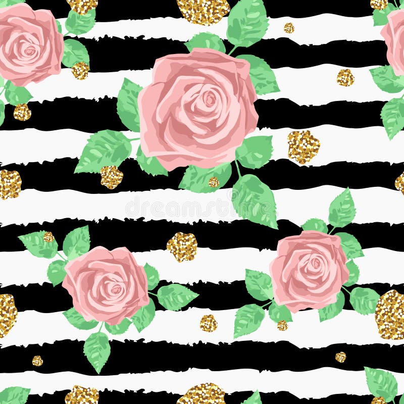 Light and Gentle Seamless Pattern with Roses and Golden Splashes. Stock ...