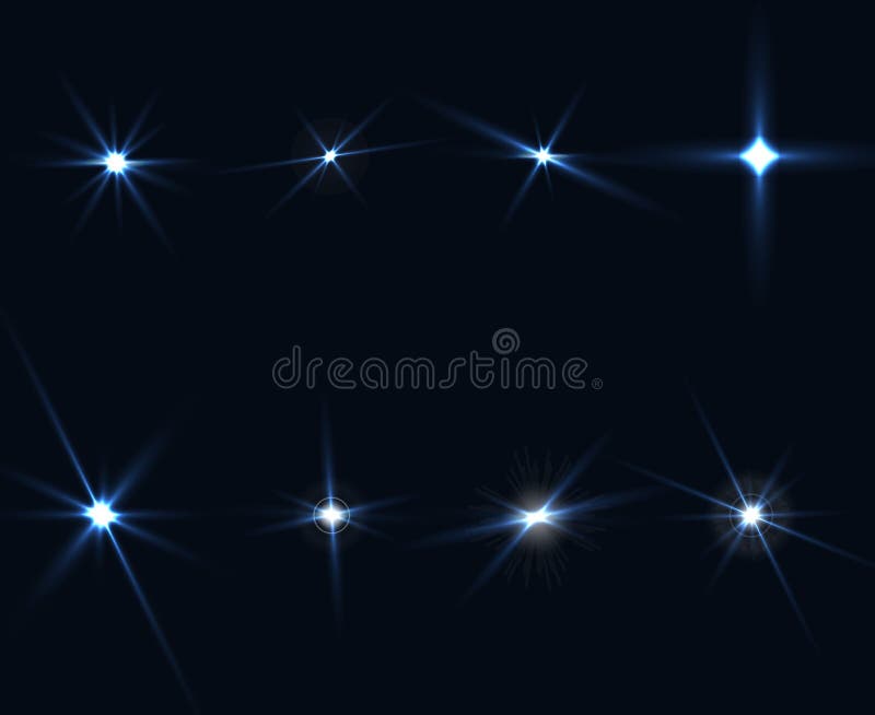 Light Glow Flare Stars Effect Set on Transparent Background. Vector ...