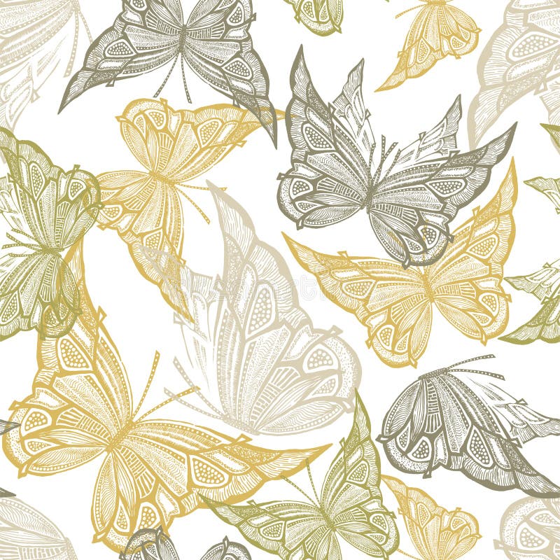 Light Graphic Seamless Pattern with Flying Butterflies Stock Vector ...