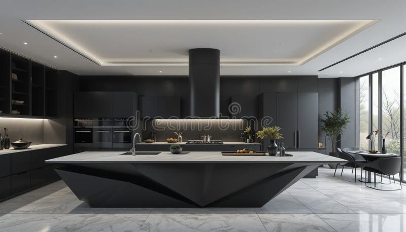 Light Graphite Kitchen Angular Smooth T-shaped Polygonal Kitchen ...