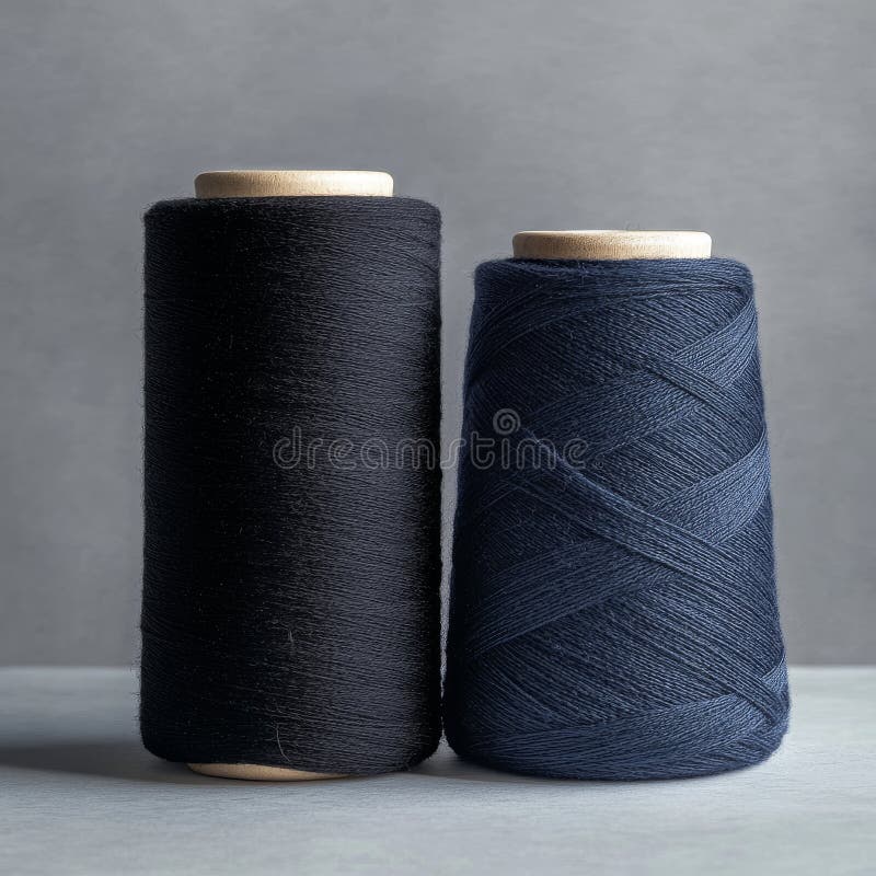 Light Gray Background with a Ball and Cone of Gray Wool Yarn Stock ...