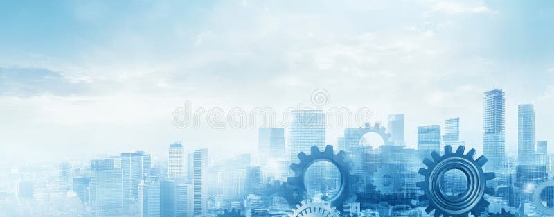 A Light Gray and Blue Digital Backdrop Featuring Futuristic Gears and ...