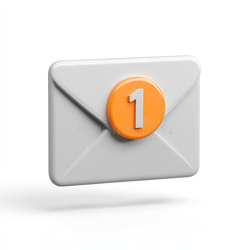 Light Gray Envelope Icon with Glossy Texture and Orange Notification ...