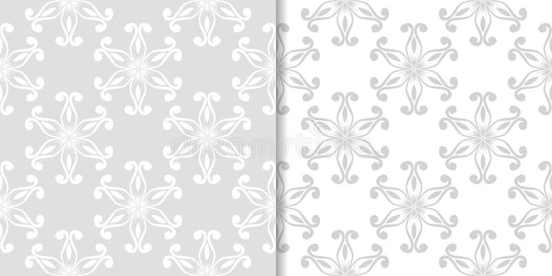 Light Gray Floral Backgrounds. Set Of Seamless Patterns Stock Vector ...