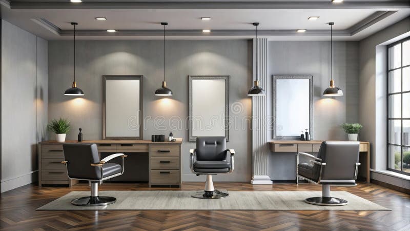Light Gray Spacious Beauty Salon Room with Frames or Mirrors on the ...