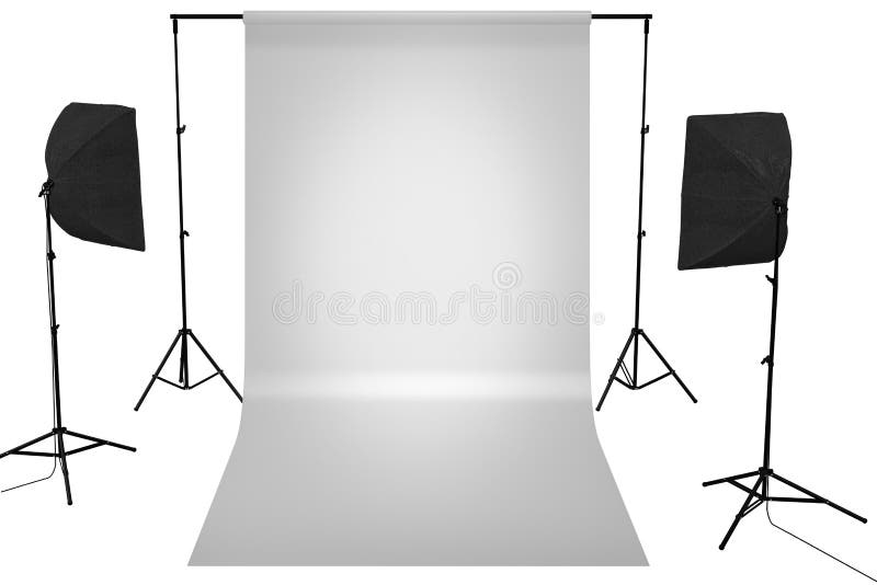 Light Gray Studio Setup with White Canvas Background and Studio Light ...