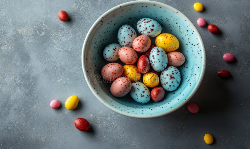 A Light Gray Surface Features an Arrangement of Pastel and Chocolate ...