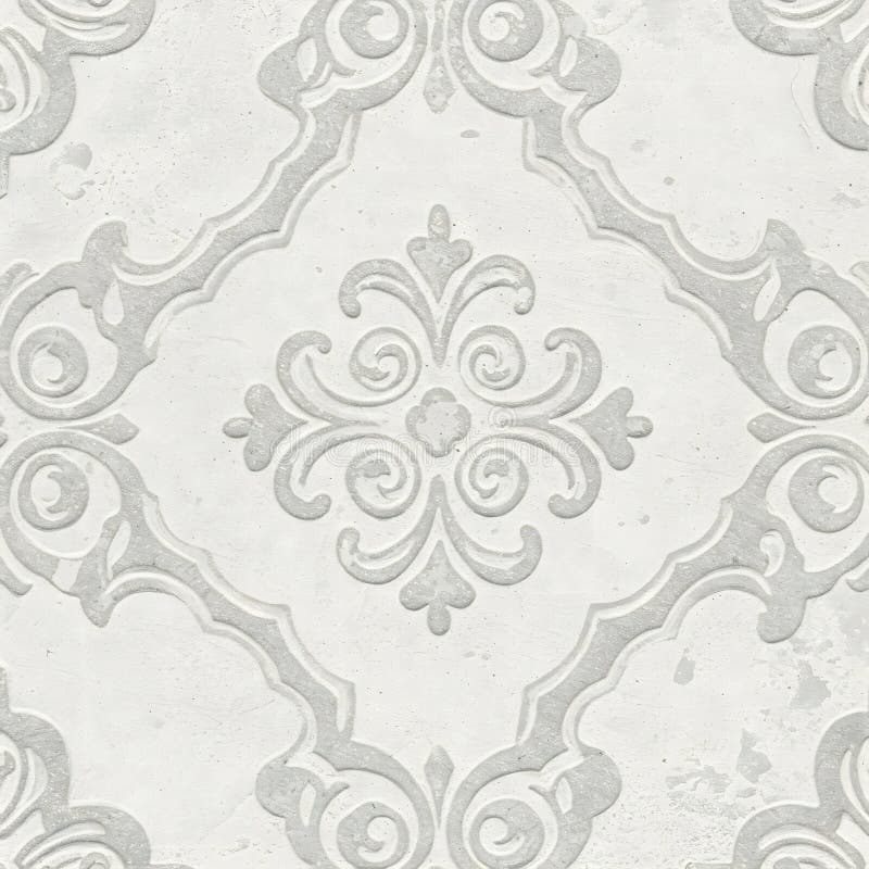 A Light Gray Surface Features a Repeating Ornate Raised Pattern with ...
