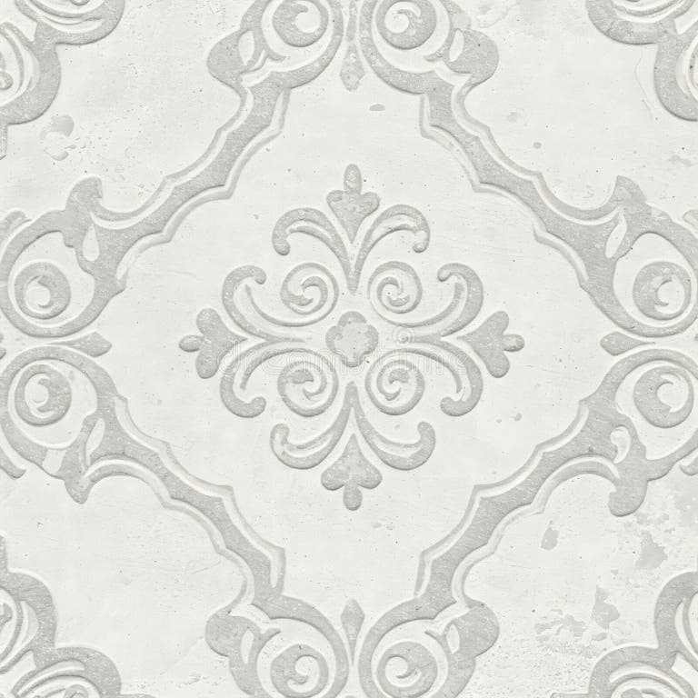 A Light Gray Surface Features a Repeating Ornate Raised Pattern with ...