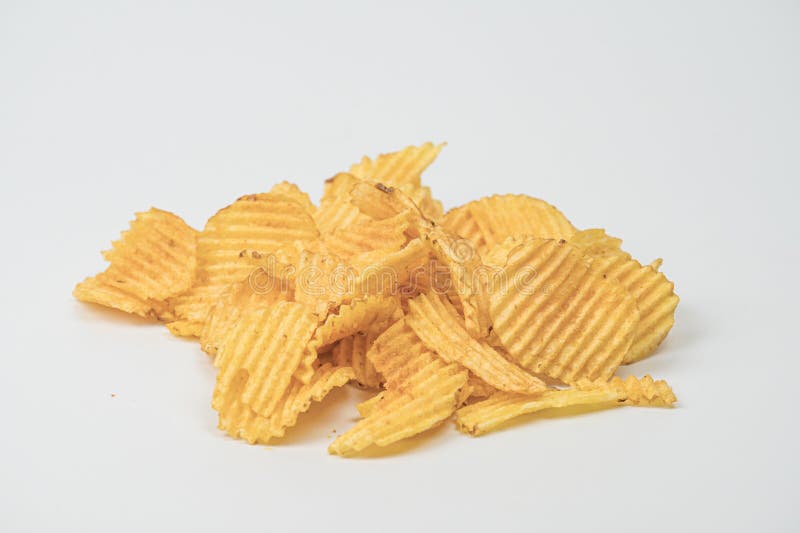 Light Gray Surface with Scattered Golden-yellow Potato Chips of Varying ...