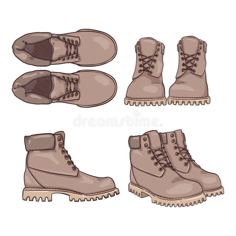 Light Gray Work Boots. Vector Set of Cartoon Shoes Illustrations Stock ...
