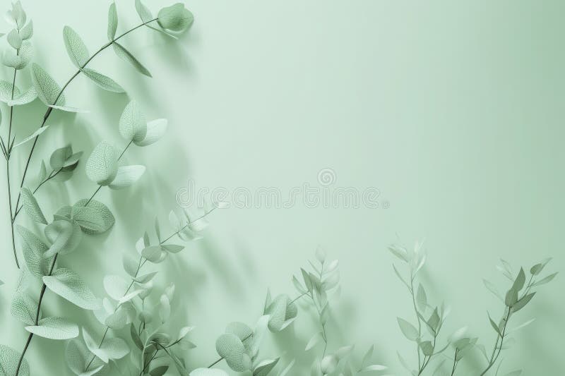 Light Green Background with Delicate Light Leaves Designs, Hand Drawn ...