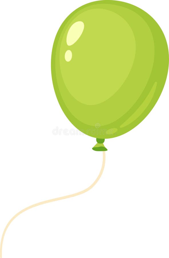 Light green balloon floating with curled string on white background, simple vector illustration ...