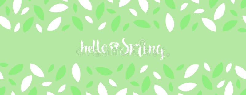 Light Green Banner with the Inscription "hello Spring" White Color ...