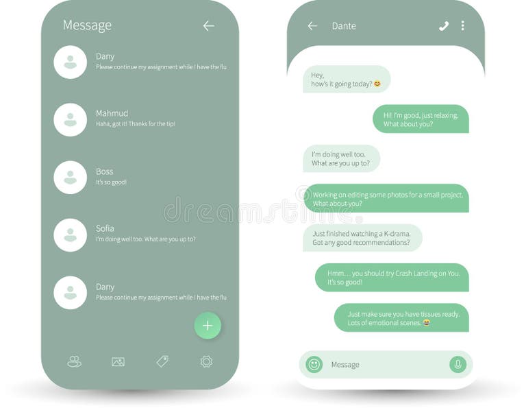 Light Green Chat Interface Design with Minimal and Elegant Layout Stock ...