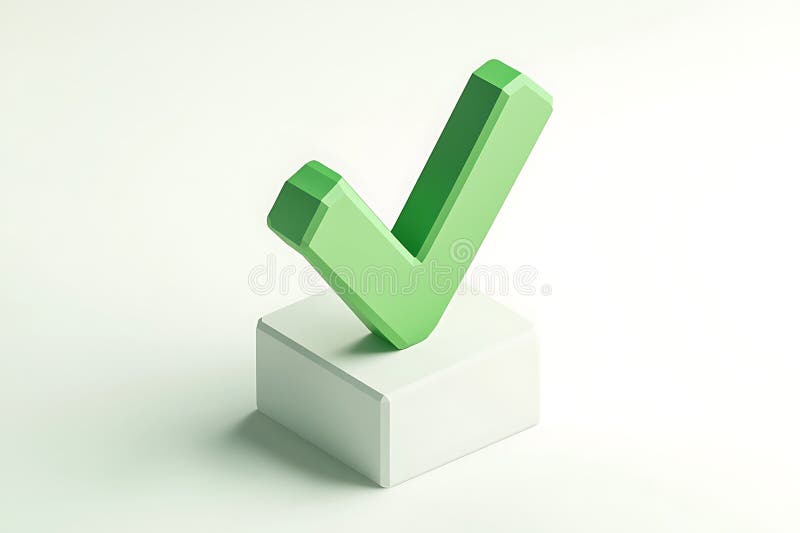 3D Render of Green Check Mark Icon on White Cube, Minimalist Approval ...