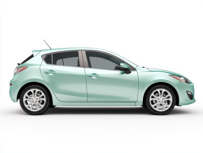 Light Green Compact Car Side Profile on White Background Stock ...