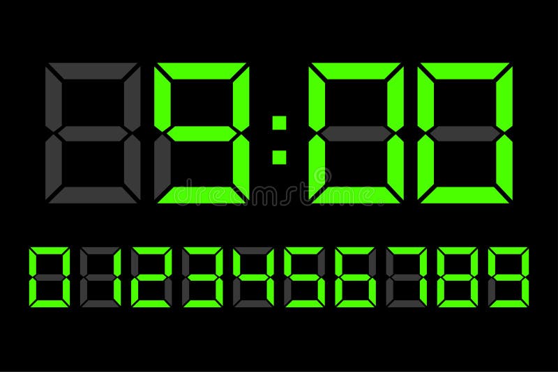 Light Green Digital LED Numbers. Digital Clock Number Set. Vector ...