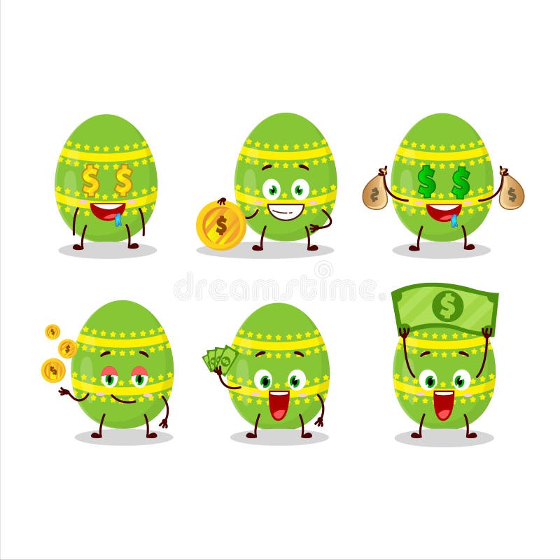 Light Green Easter Egg Cartoon Character with Cute Emoticon Bring Money ...