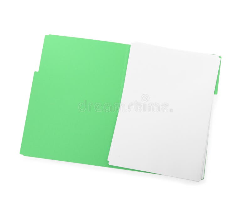 Light Green File with Blank Sheets of Paper on White Background, Top ...