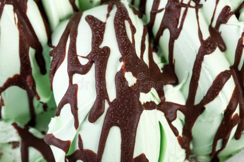 Light Green Ice-cream with Chocolate Syrup Close-up. Stock Photo ...