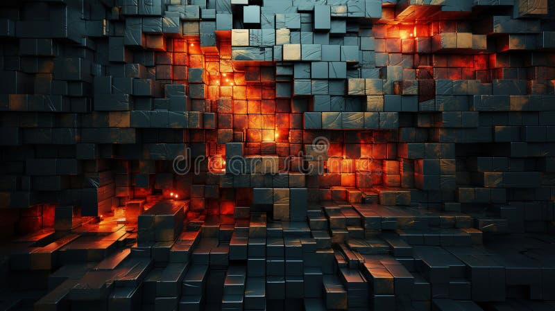 Light Green and Orange Random 3d Cubes or Blocks Digital Technology ...