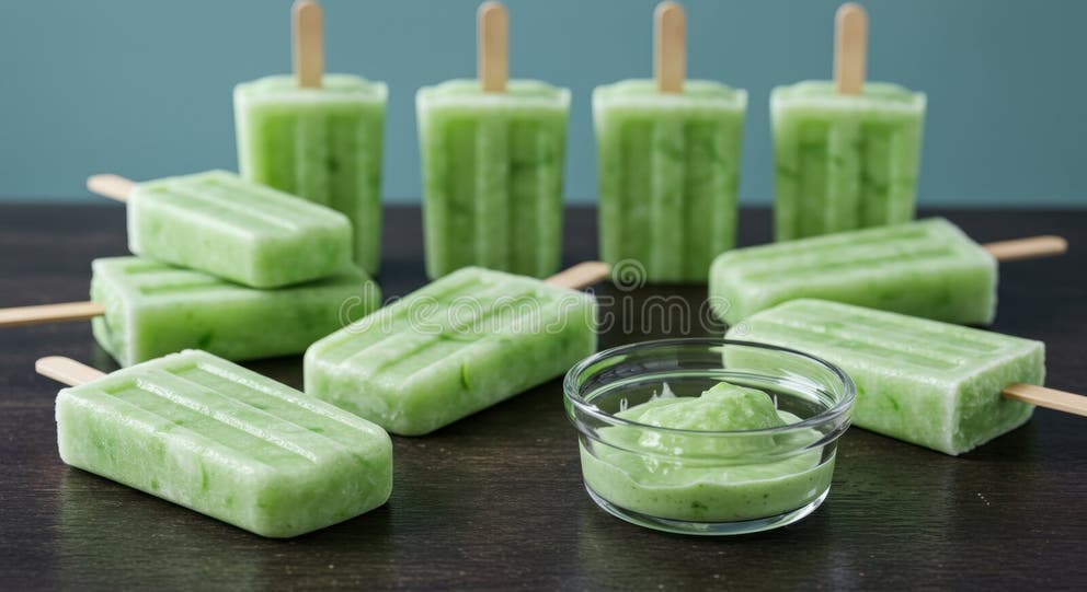 Light Green Popsicles on Dark Background Stock Illustration ...