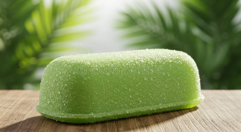 Light Green Rectangular Dessert on Wooden Surface with Tropical Leaves ...