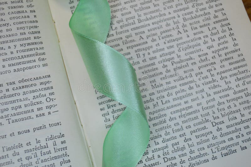 Light Green Ribbon Bookmark in a Book Stock Image - Image of empty ...