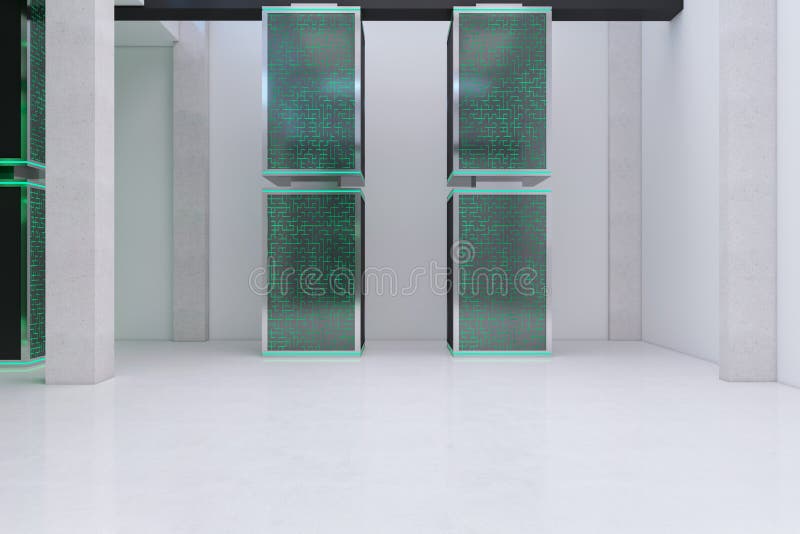 Light Green Server Room Interior. Database and Technology Concept Stock ...