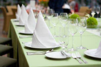 Light Green Table Set for Dinner Stock Image - Image of interior ...