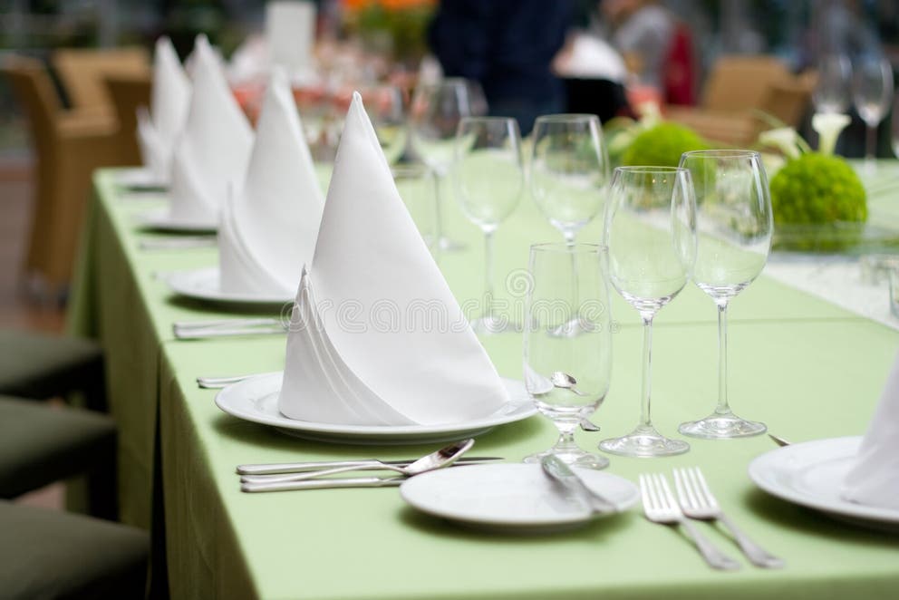Light Green Table Set for Dinner Stock Image - Image of interior ...