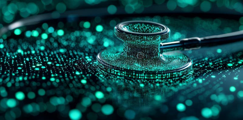 On a Light Green Tech Lab Backdrop with Light Blue Tints, a Stethoscope ...