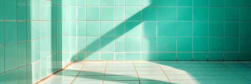Light Green Tiled Wall Corner with Sunlight Shadows for Interior Design ...