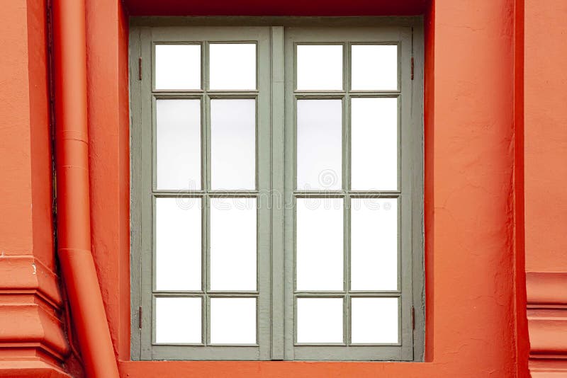 Red Windows on Wooden Wall of Traditional Cottage Stock Image - Image ...